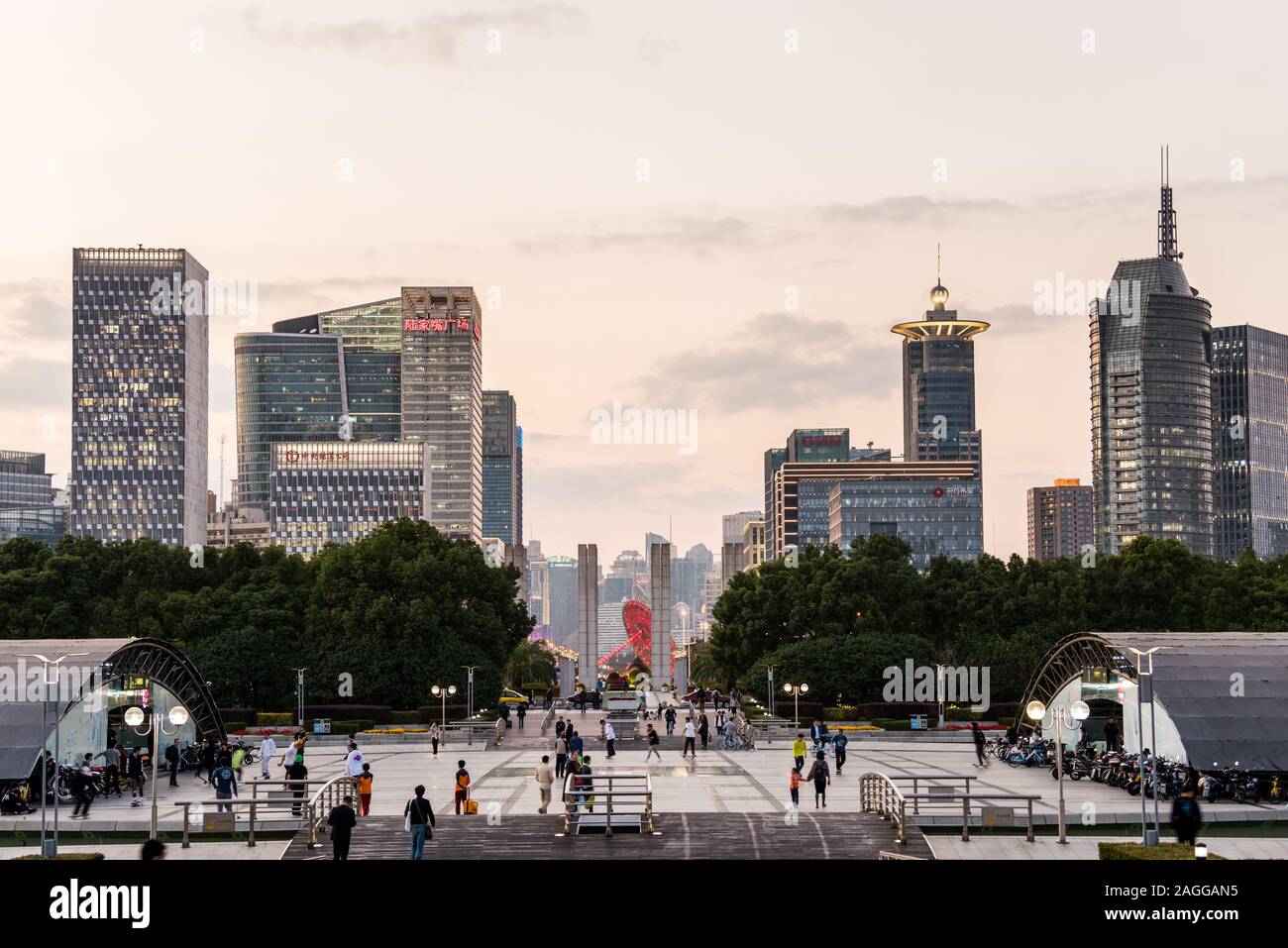 Night view of modern skylines at the century square in the Pudong ...