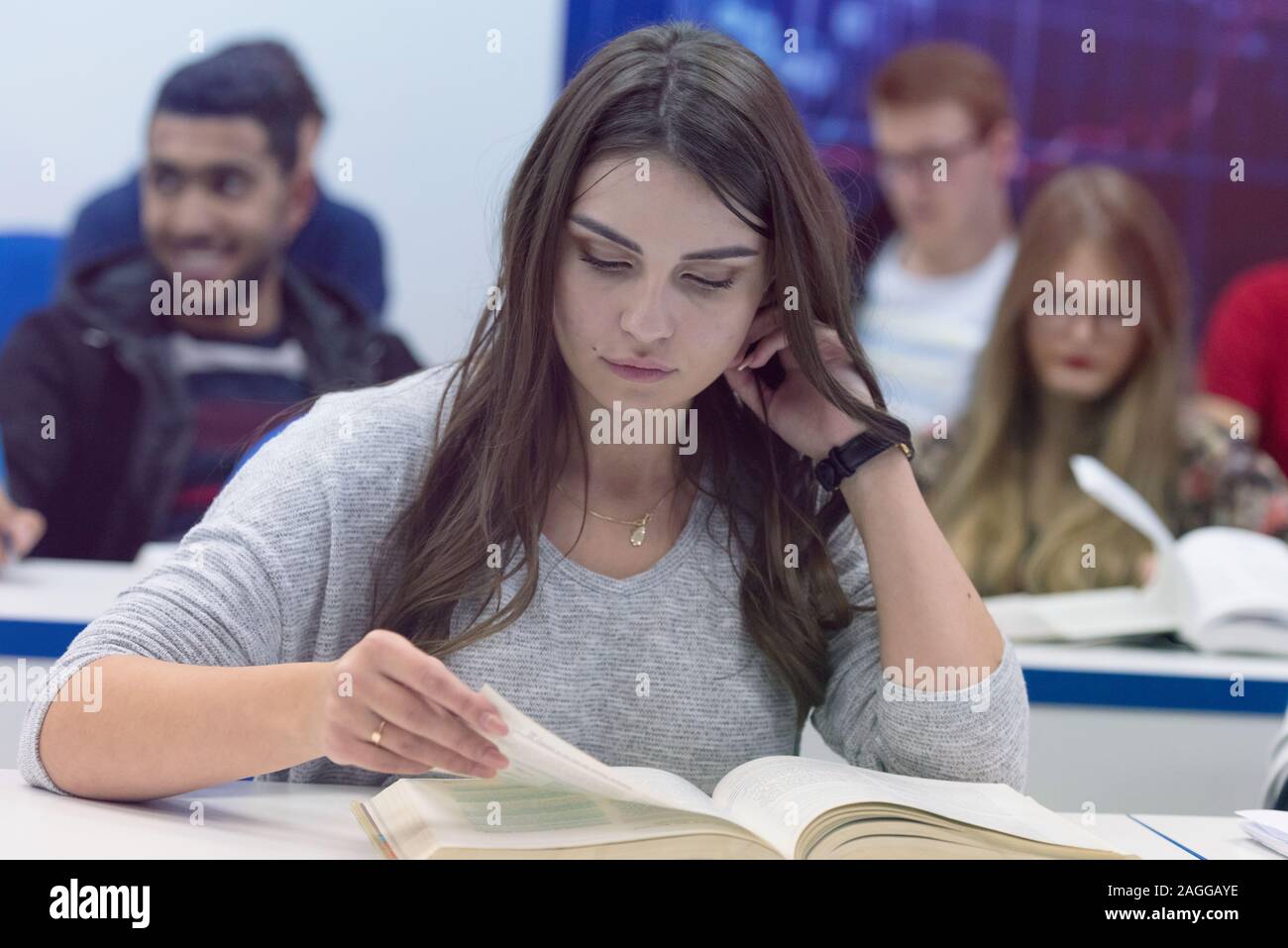 University Students during the class. Resolving problems together. Team ...