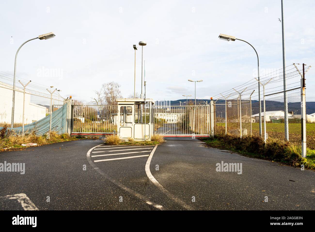 View of the entrance to the former us army helipad near Heidelberg ...