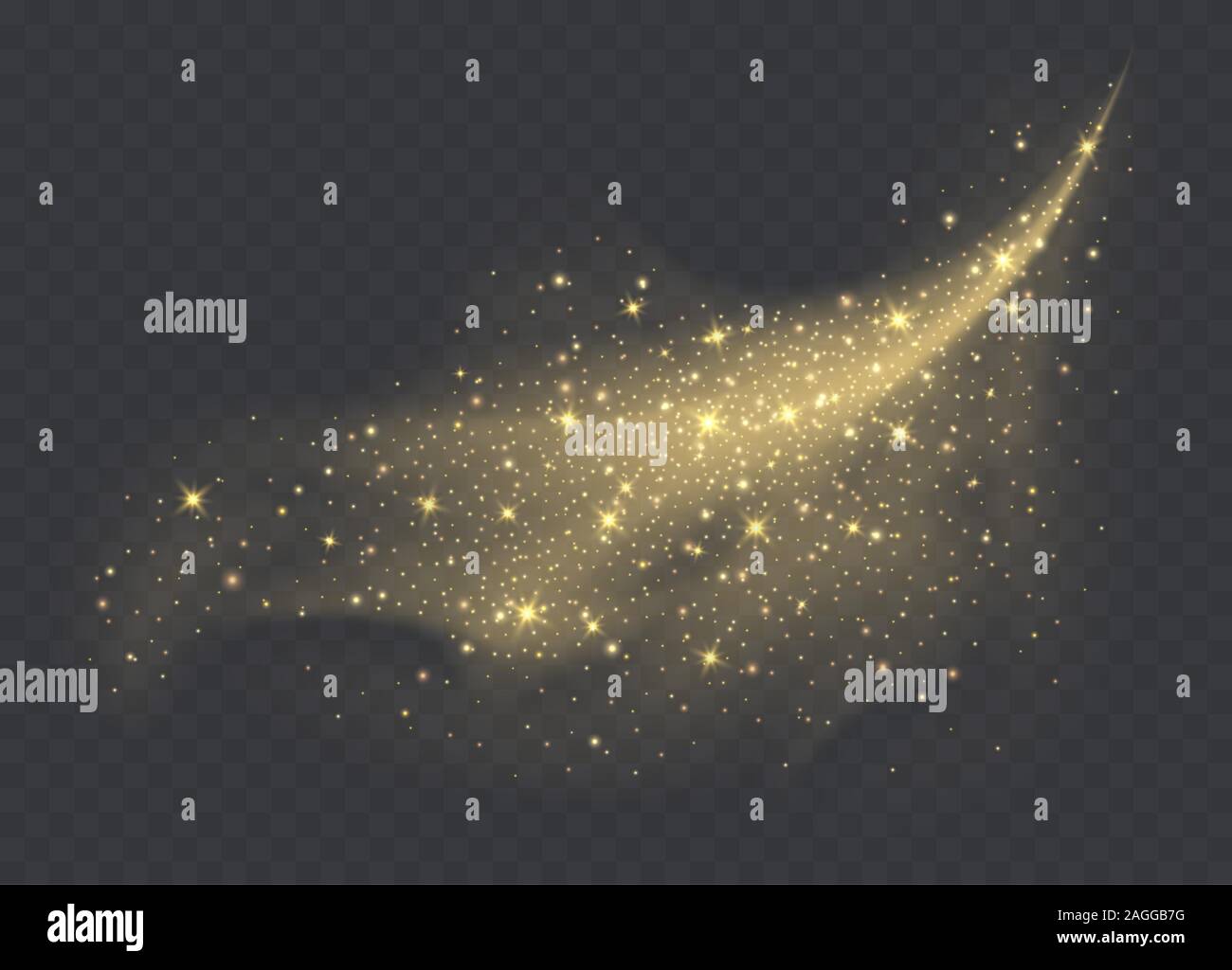 Golden dust cloud with sparkles isolated on transparent background. Stardust sparkling ...