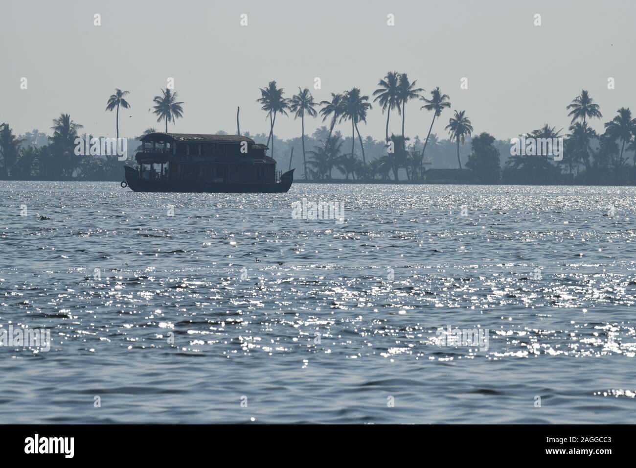 Kerala backwaters. Houseboat on lake Vembanad in Kerala, India Stock ...