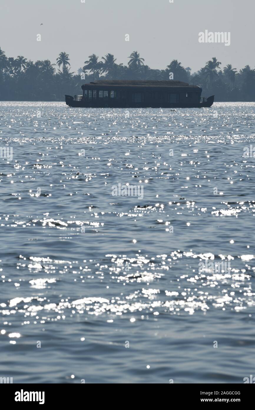 Kerala backwaters. Houseboat on lake Vembanad in Kerala, India Stock ...