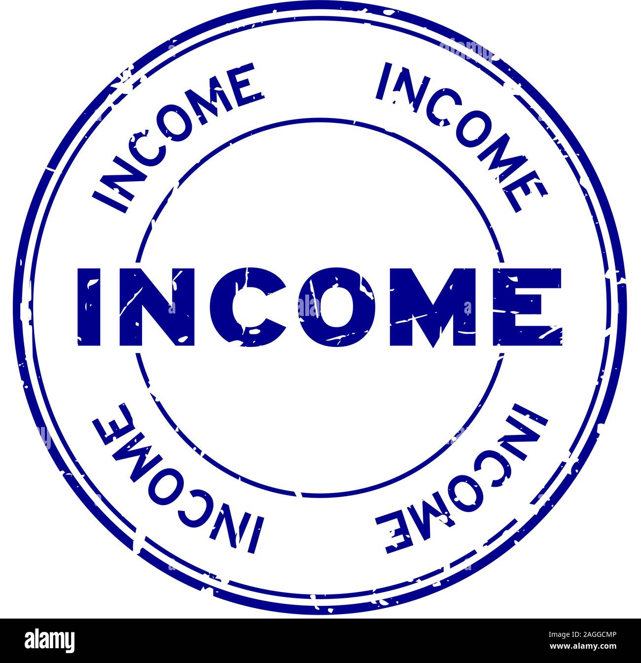 Grunge blue income word round rubber seal stamp on white background ...