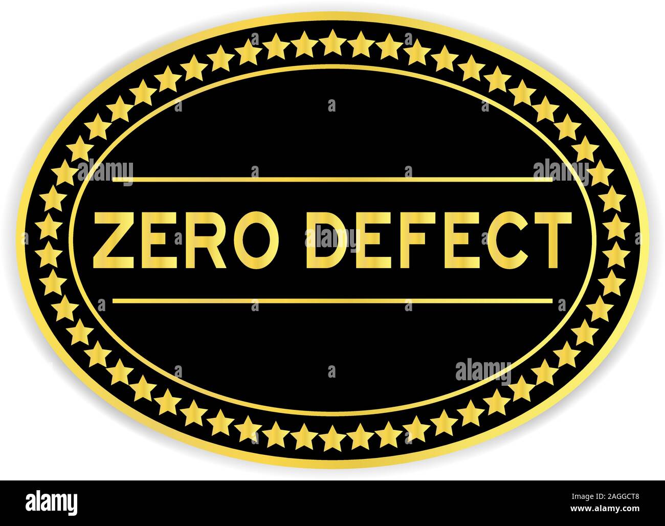 Black and gold color oval sticker with word zero defect on white ...