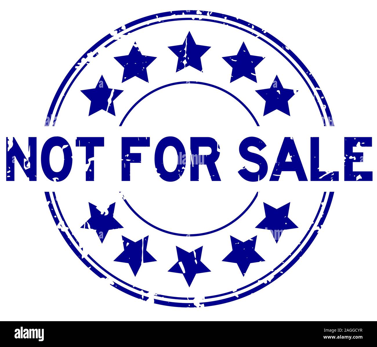 Grunge blue not for sale word with star icon round rubber seal stamp on ...