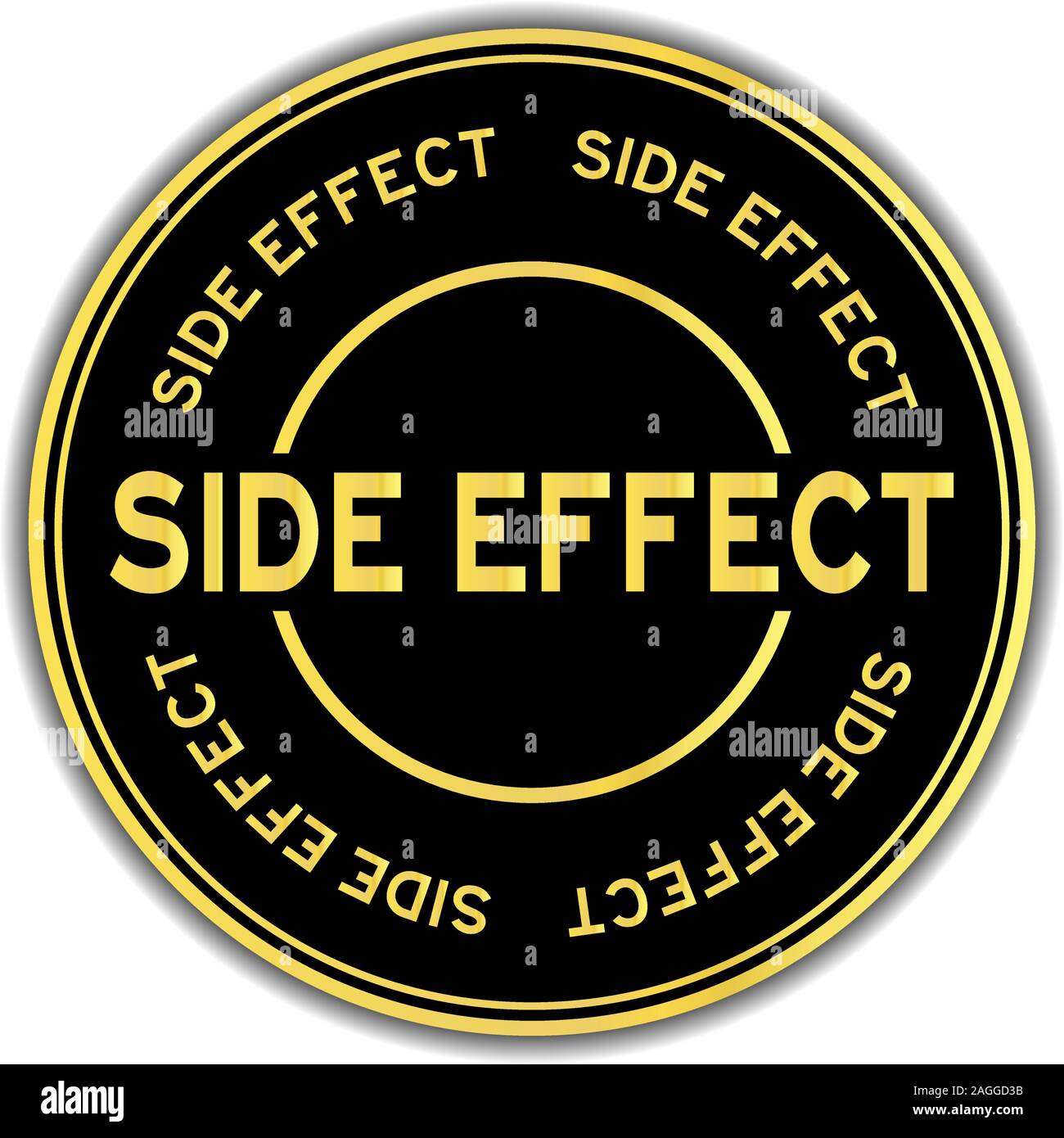 Gold color side effect word round sticker on white background Stock ...