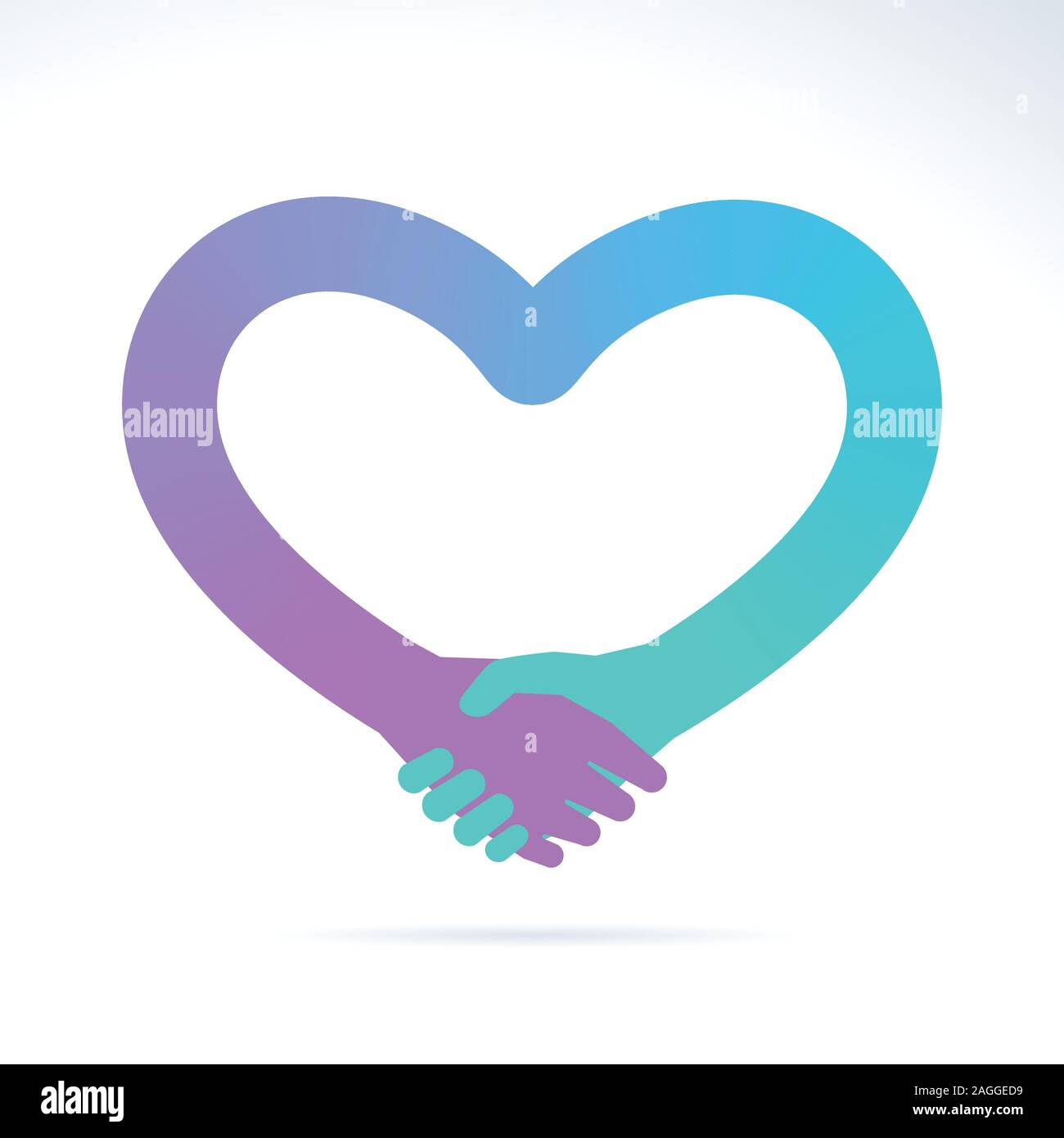 Handshake illustration shape a gradient heart. Pink and cyan color ...