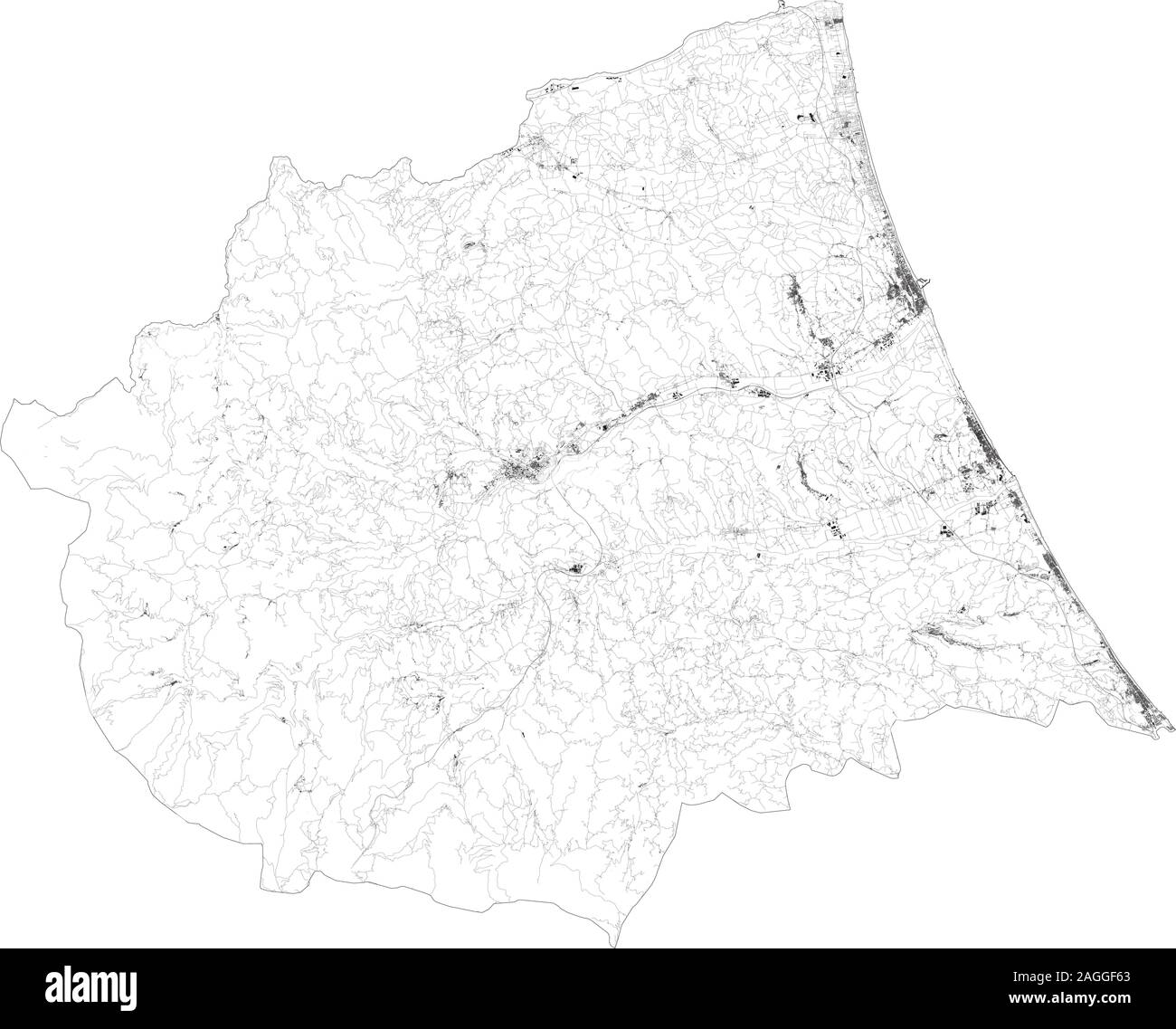 Satellite map of Province of Teramo, towns and roads, buildings and ...