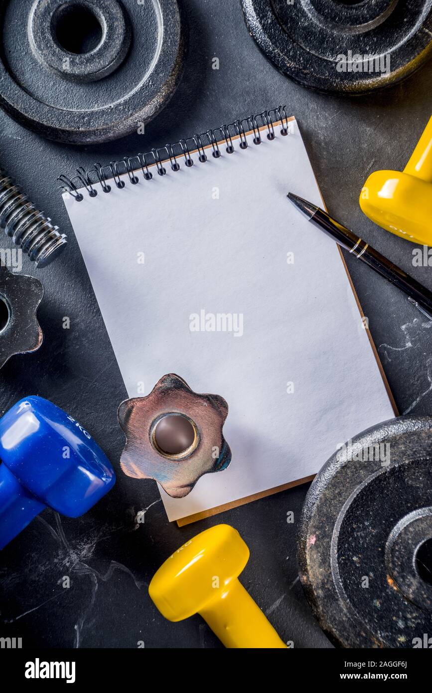 Sport and fitness concept background with dumbbells. Weight Training ...