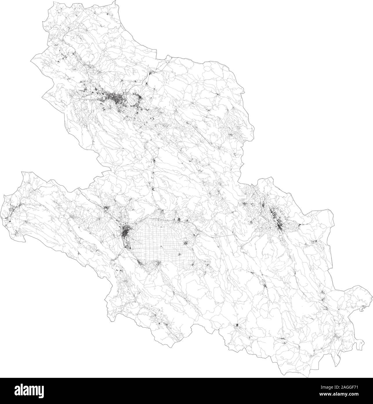 Satellite map of Province of Aquila, towns and roads, buildings and ...