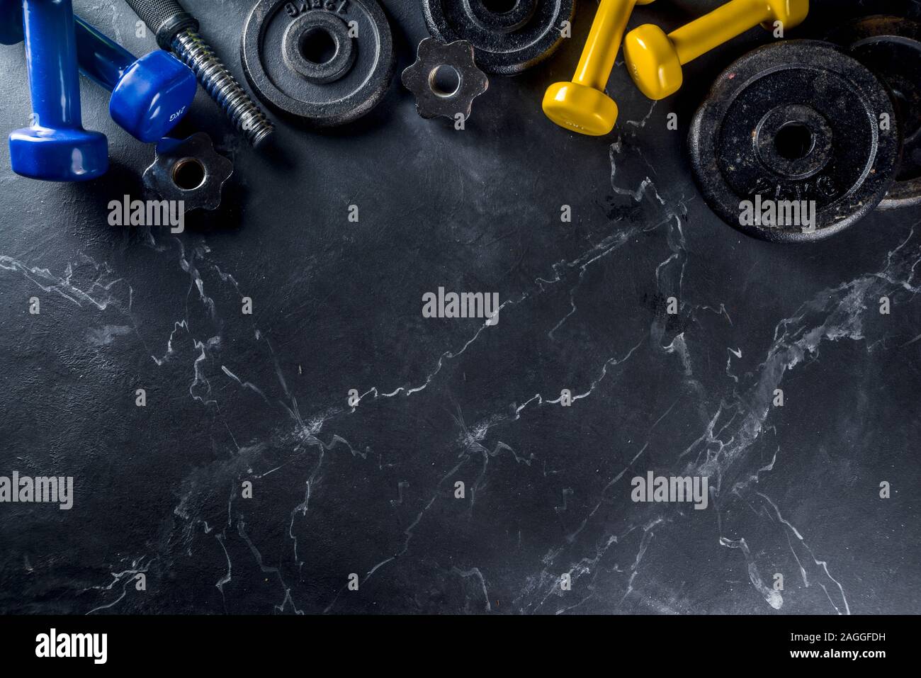 Sport and fitness concept background with dumbbells. Weight Training ...