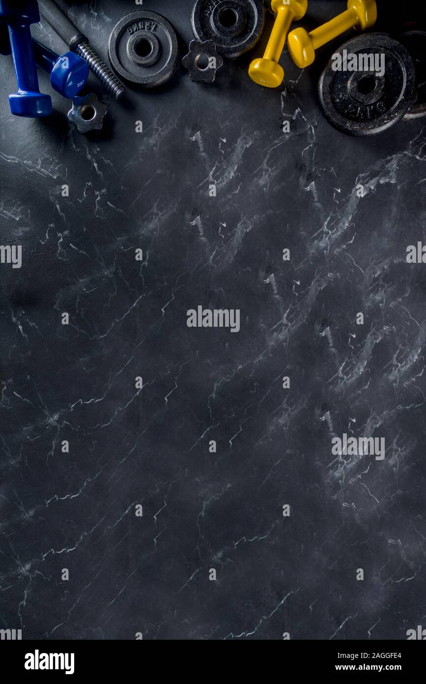 Sport and fitness concept background with dumbbells. Weight Training ...