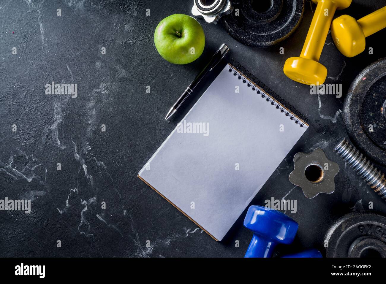 Sport and fitness concept background with dumbbells. Weight Training ...