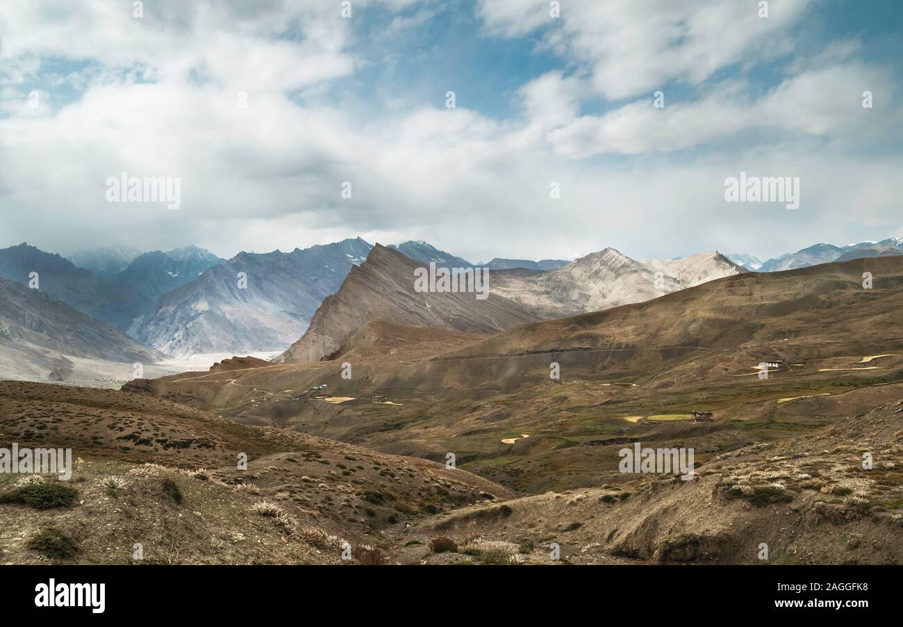 Tashigang, Himachal Pradesh, India. Barren landscape with few scattered ...