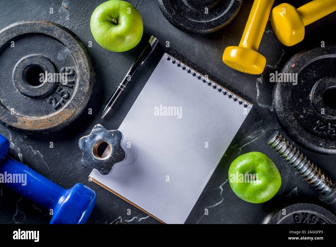 Sport and fitness concept background with dumbbells. Weight Training ...