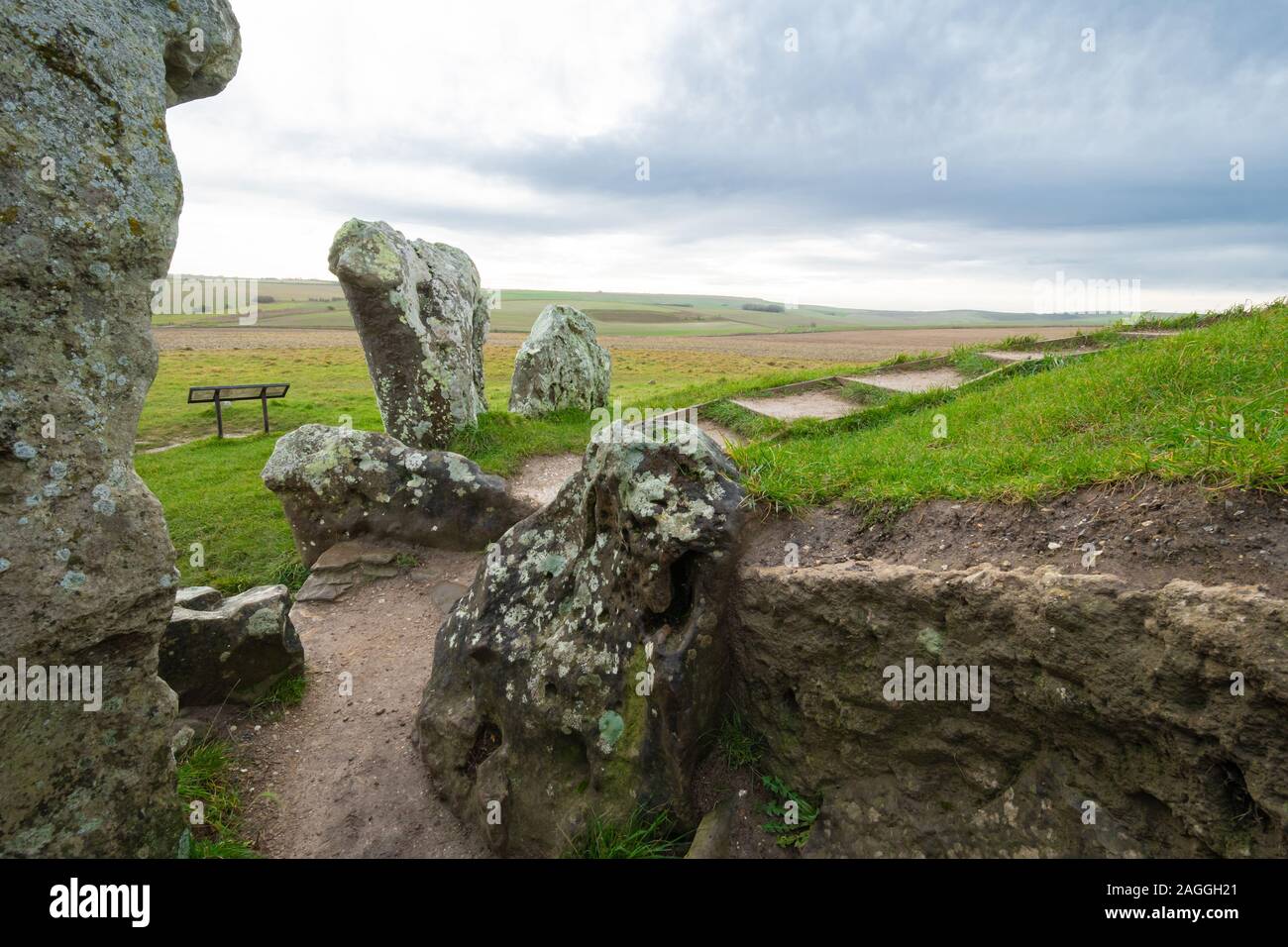 West Kennet Long Barrow, historic burial chamber in Wiltshire, UK Stock ...