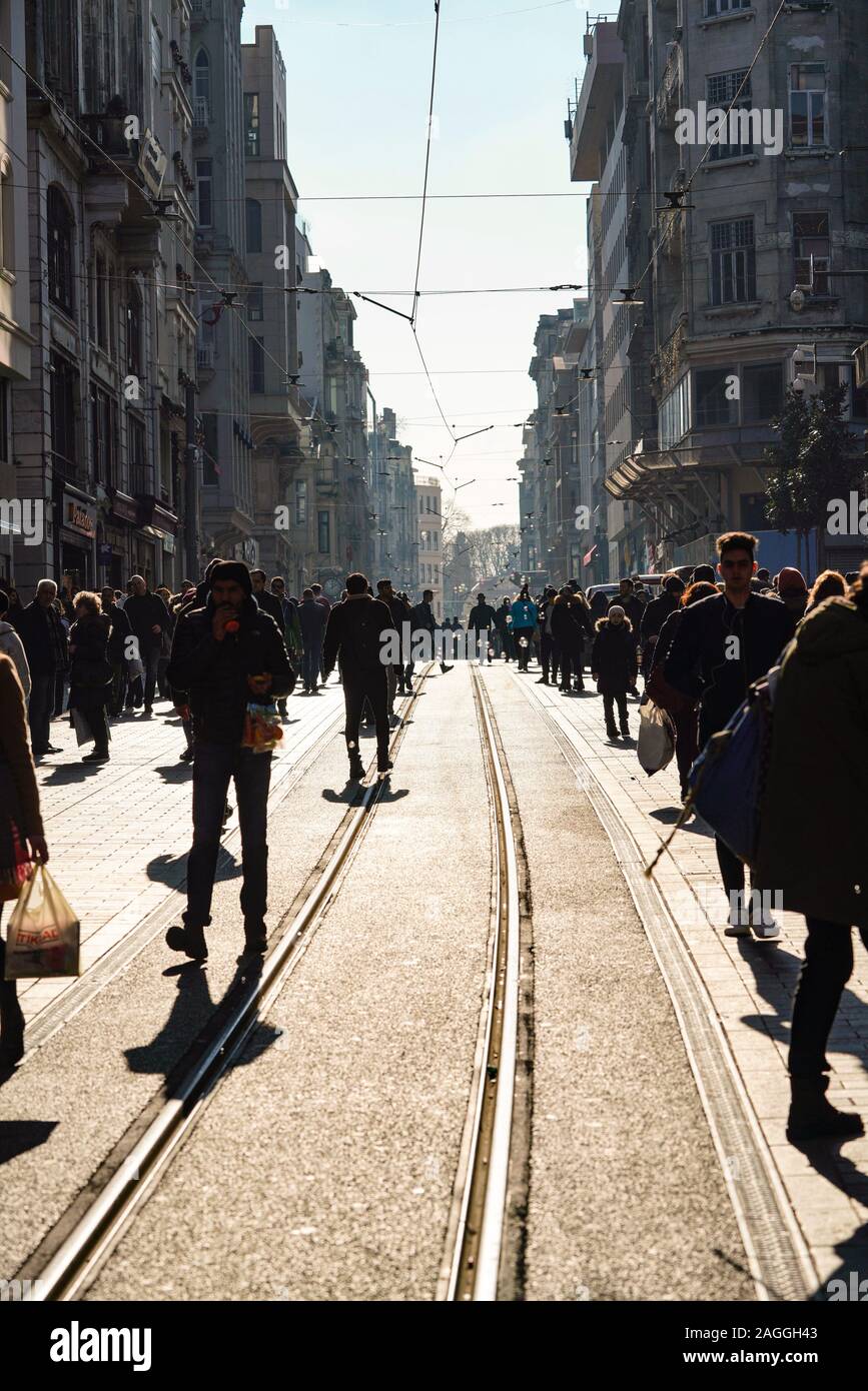 ISTANBUL, TURKEY - DECEMBER 28, 2018: Peoples walking in Taksim ...