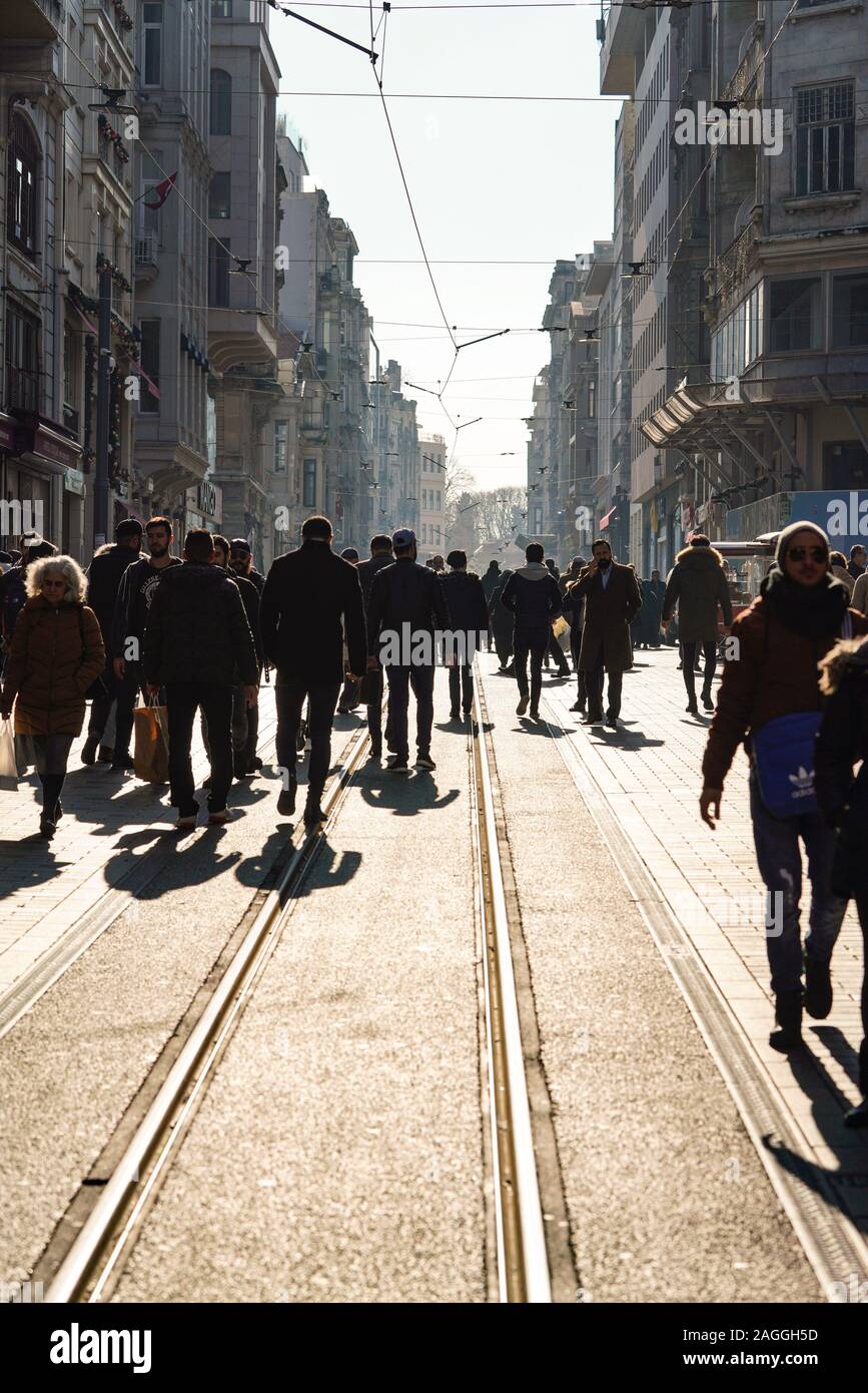 ISTANBUL, TURKEY - DECEMBER 28, 2018: Peoples walking in Taksim ...