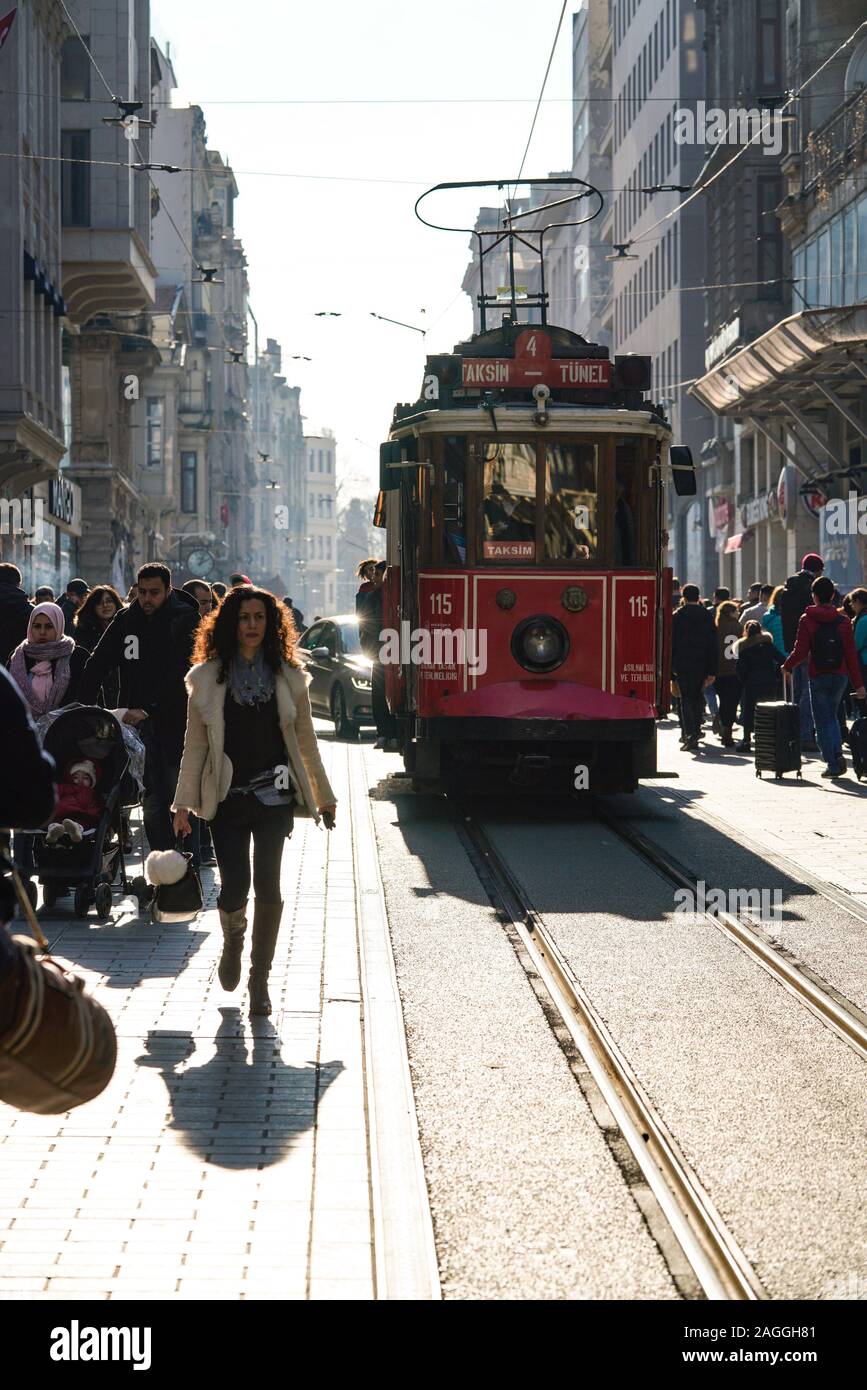 ISTANBUL, TURKEY - DECEMBER 28, 2018: Peoples walking in Taksim ...