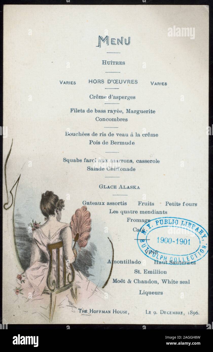 FRENCH MENU;WINES; LUNCH [held by] HOFFMAN HOUSE [at] (HOTEL Stock ...