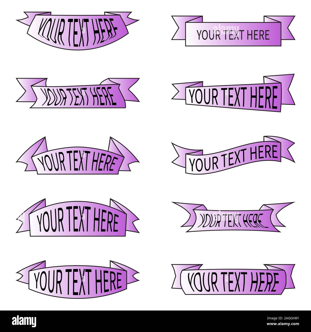 Set of vector ribbons banners. 10 different shapes banners. Lilac ...
