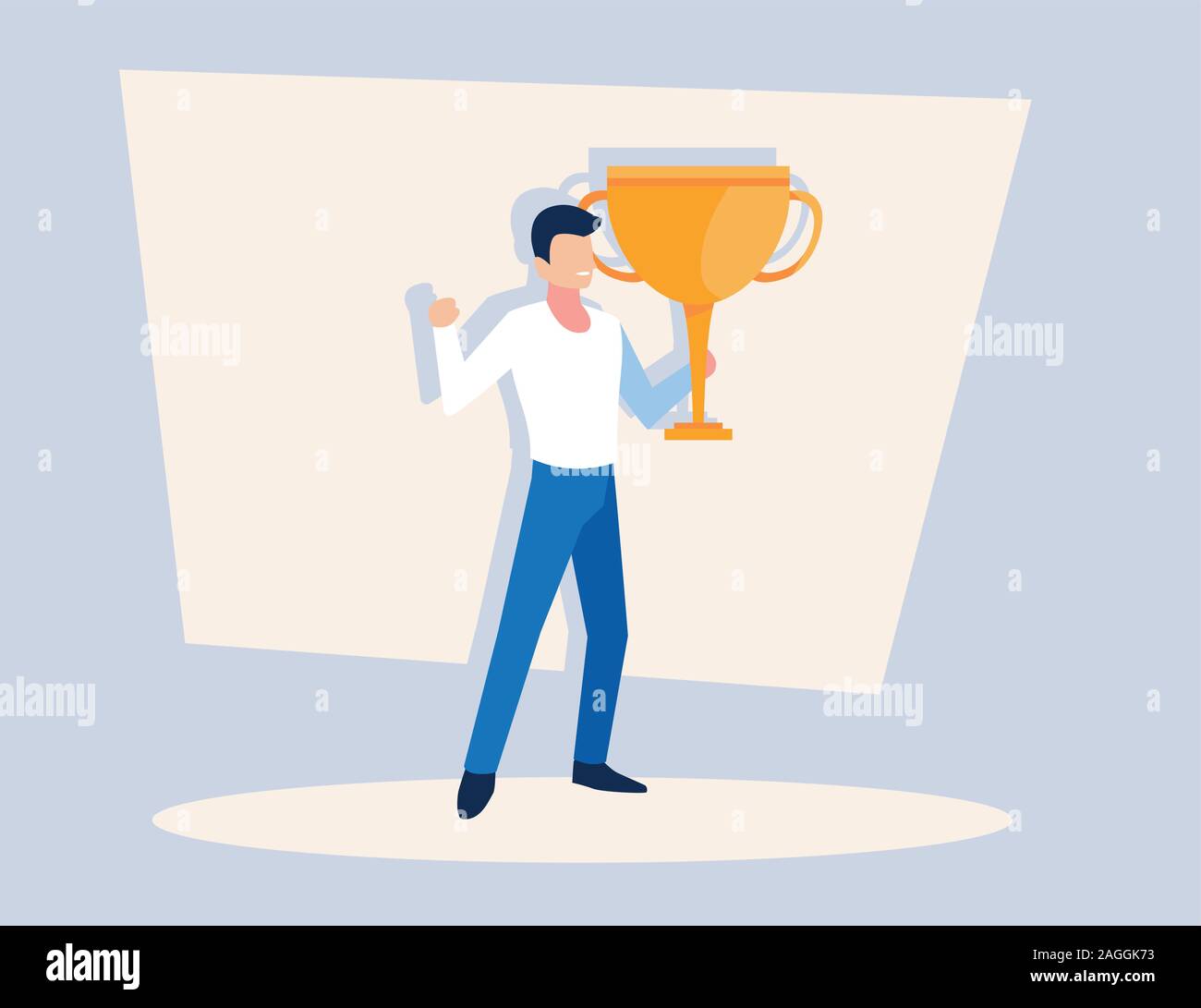 young man with gold trophy vector illustration design Stock Vector ...