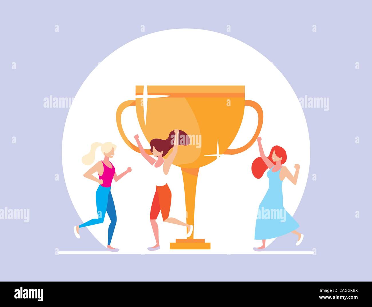 young women with gold trophy vector illustration design Stock Vector ...