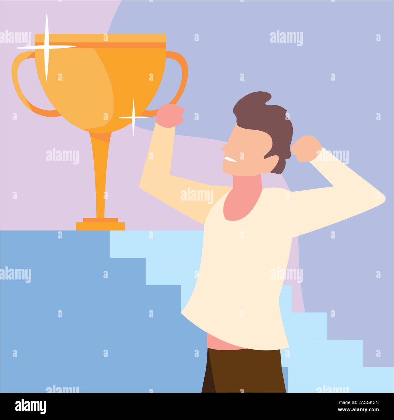 young man with gold trophy vector illustration design Stock Vector ...