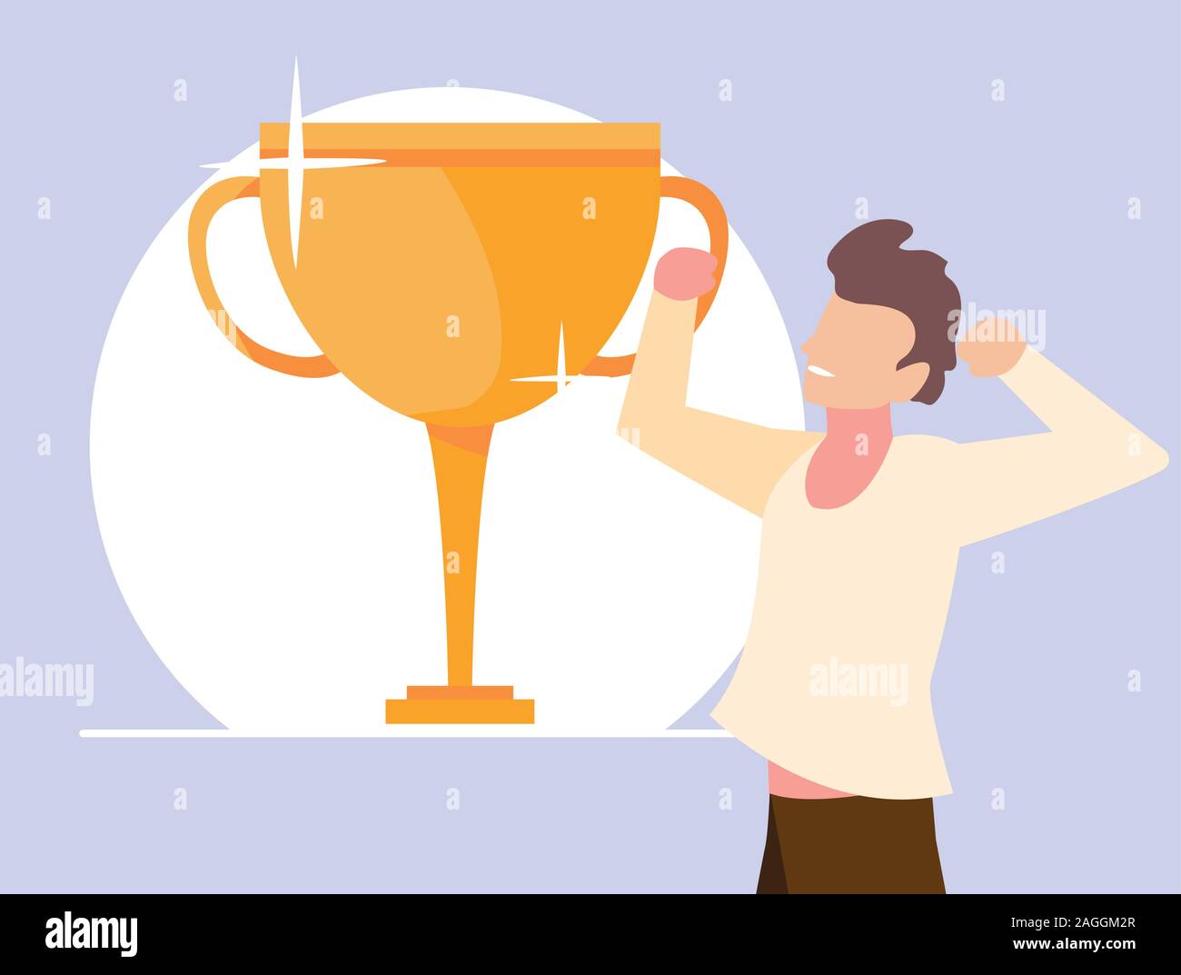 young man with gold trophy vector illustration design Stock Vector ...