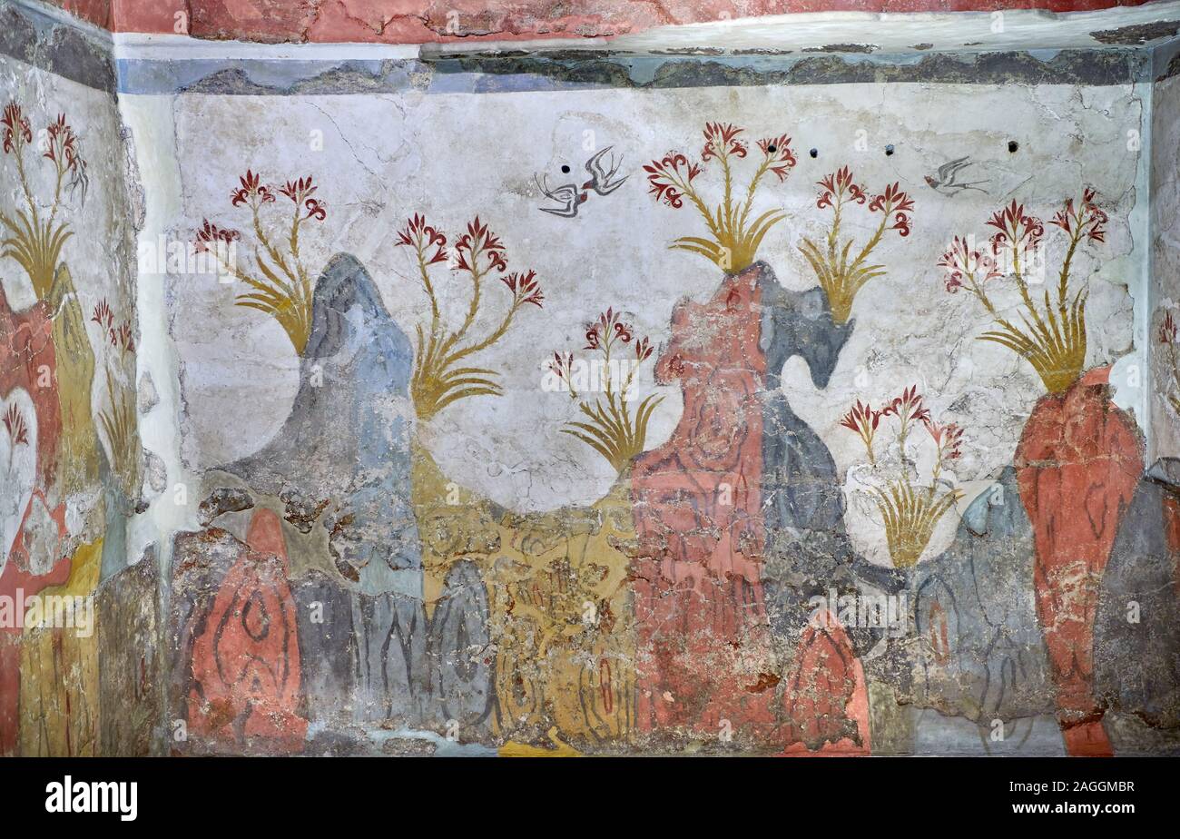 The Spring fresco Minoan Wall painting from Akrotiri, National ...