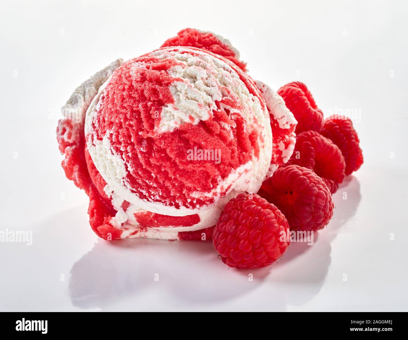 Variegated fruity raspberry swirl ice-cream with fresh berries ...