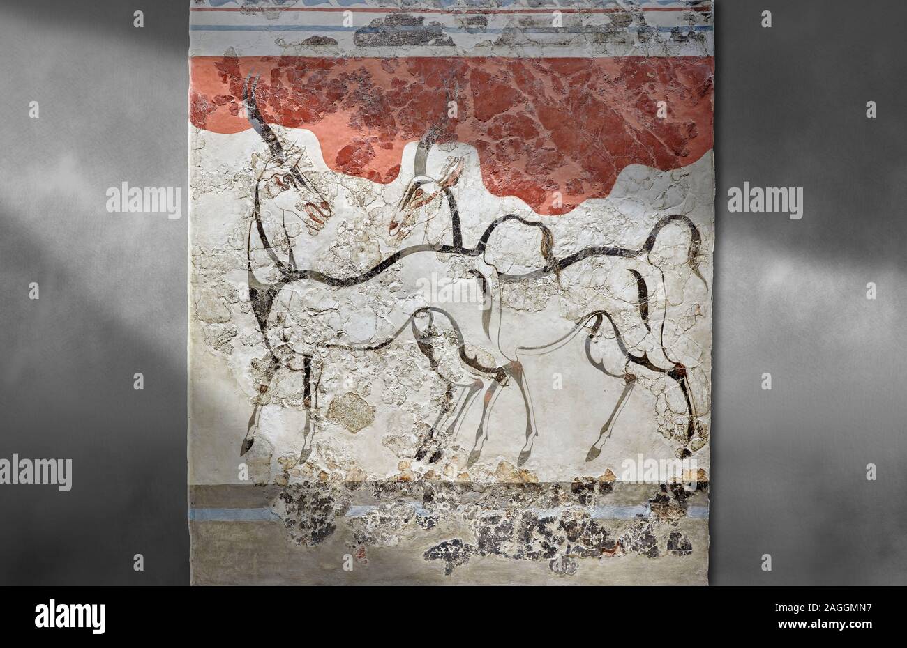 Monoan 'Antelope fresco' Wall painting from Akrotiri, Thira (Santorini ...