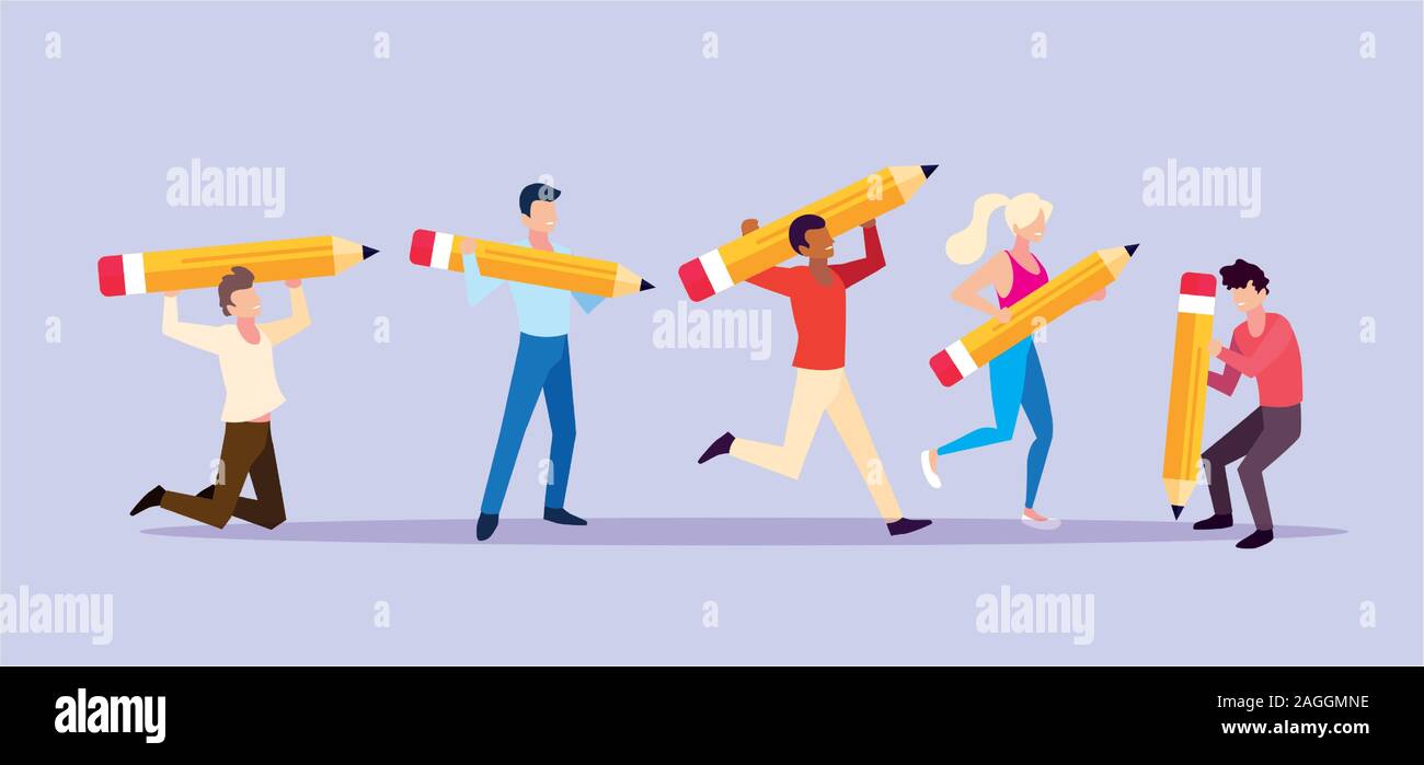 group of people with pencils to write vector illustration design Stock ...