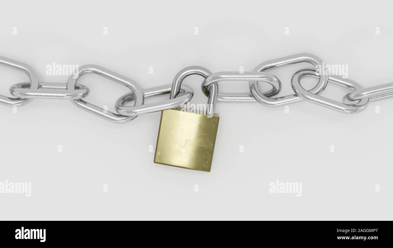 metal chain and lock isolated on white background 3d render ...