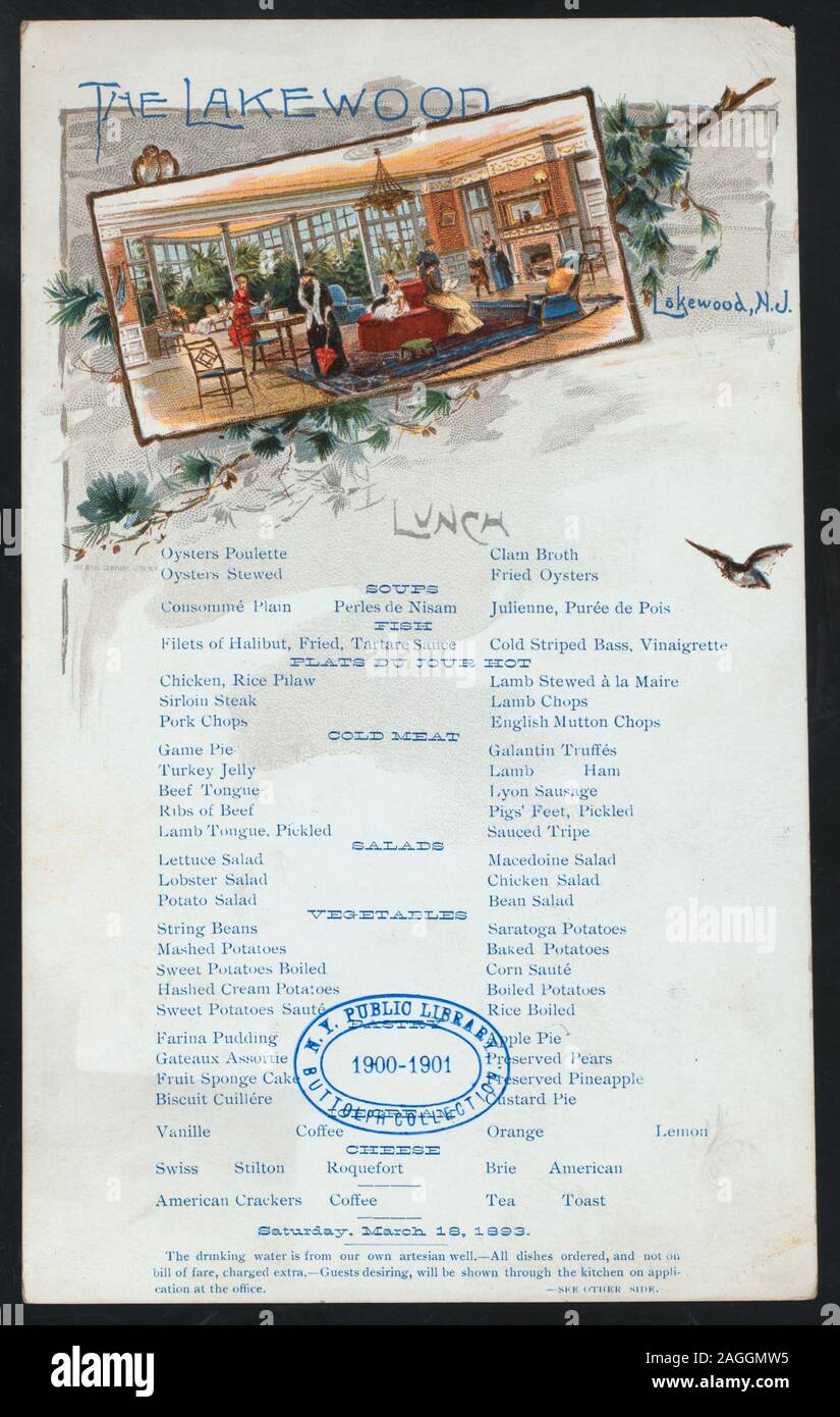 COLORED DRAWING OF HOTEL LOBBY; LUNCH [held by] THE LAKEWOOD [at ...