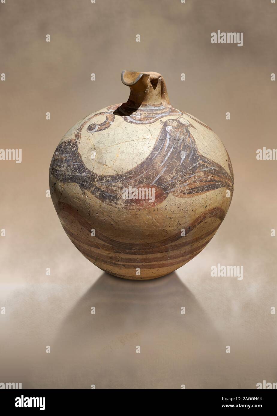 'Flying gallop' clay vase. Minoan Polychrome arge jug with eyes on its ...