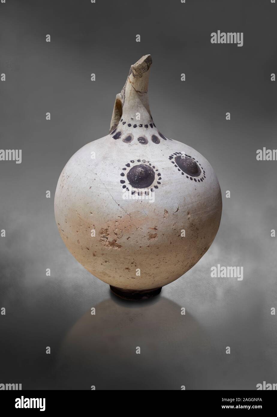 Minoan clay polychrome beak spouted nippled ewer with human and bird ...