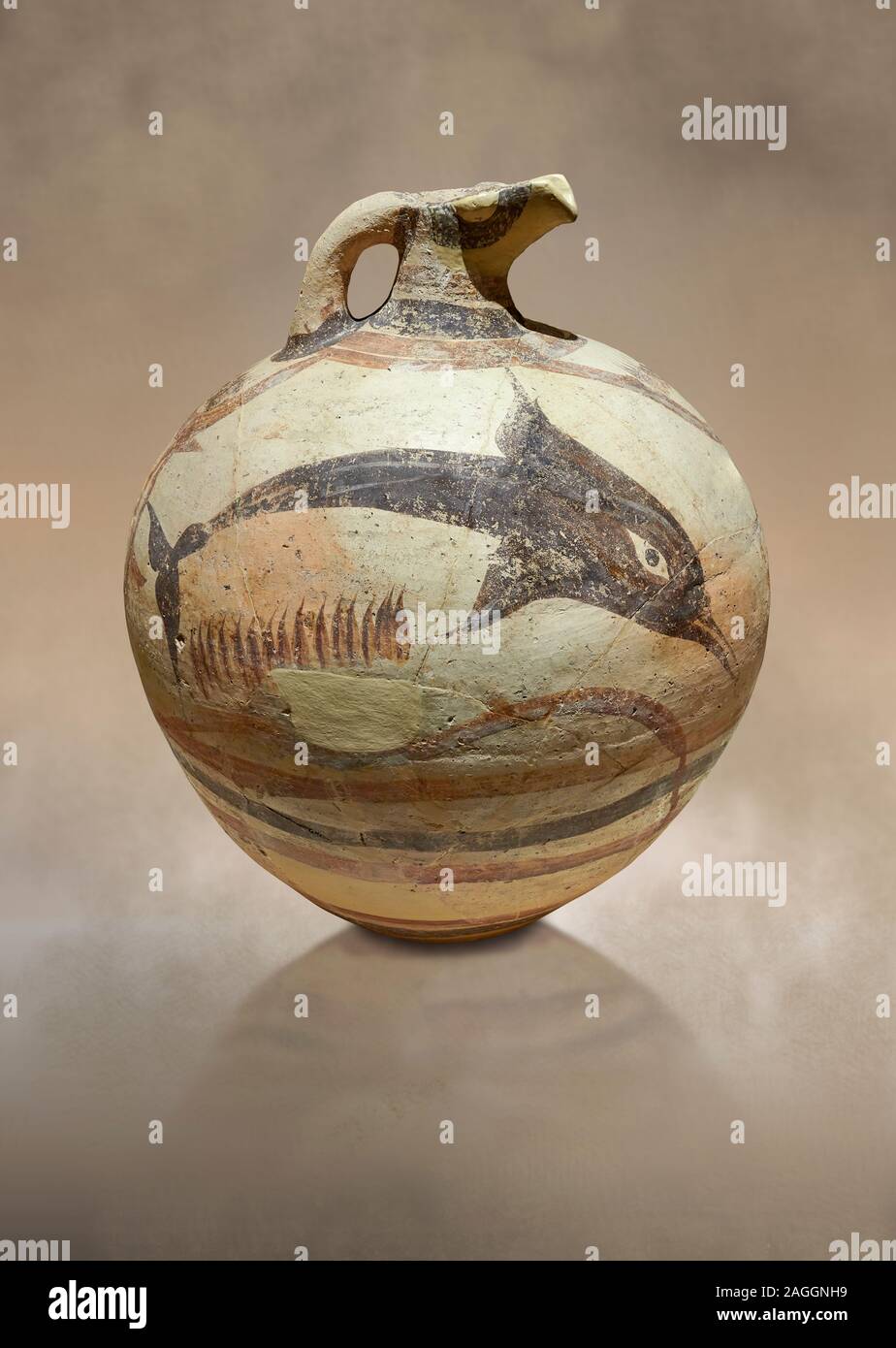 Large Minoan polychrome jug decorated with dolphins, Akrotiri, Thira ...