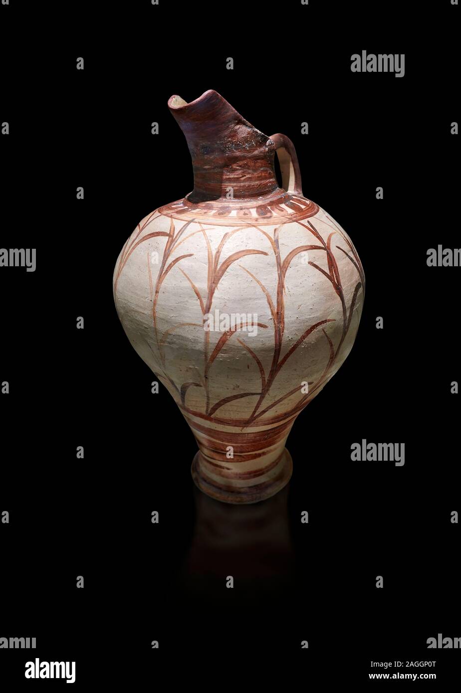 Tall elegant Minoan polychrome jug decorated with reeds, Akrotiri ...
