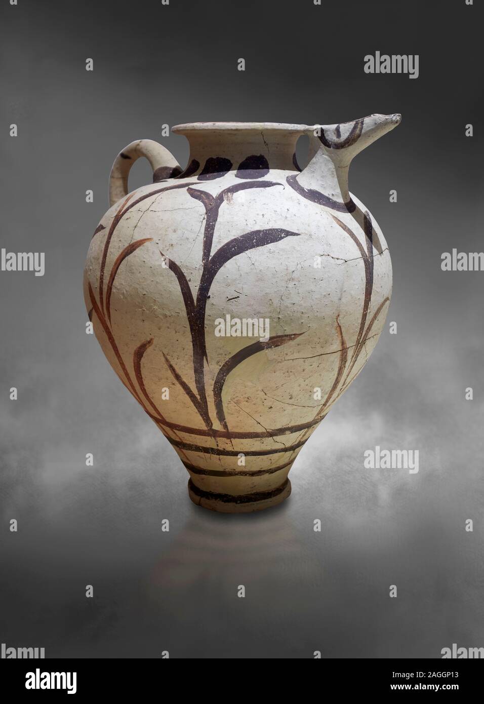 Minoan clay polychrome pithoid jar with reed decoration, Akrotiri ...
