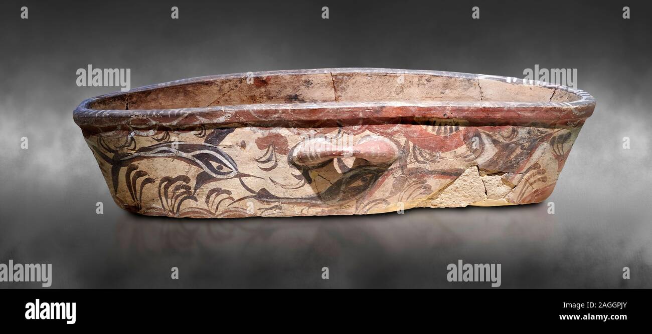 Theran Minoan polychrome kymbe with dolphin decorations, Akrotiri ...