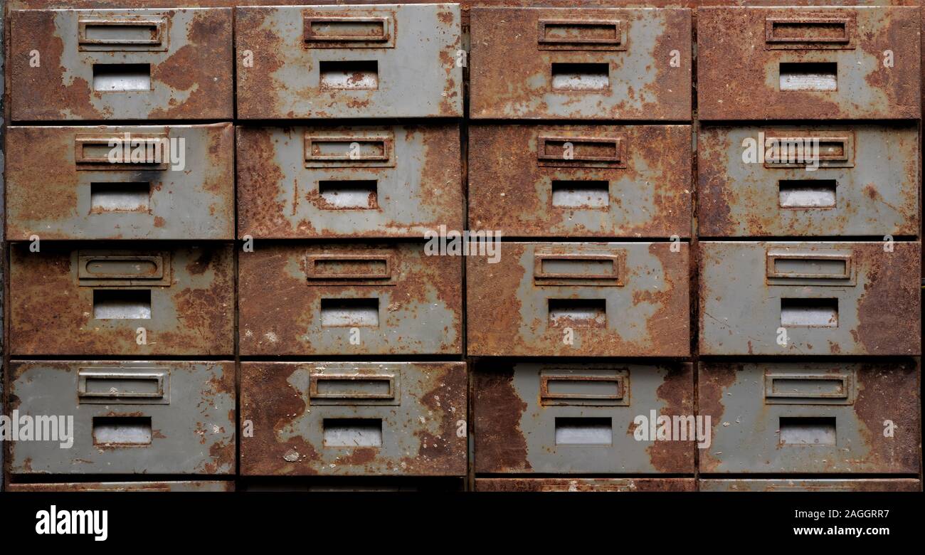 Backgrounds and textures: old rusty metal closet with pullout drawers ...