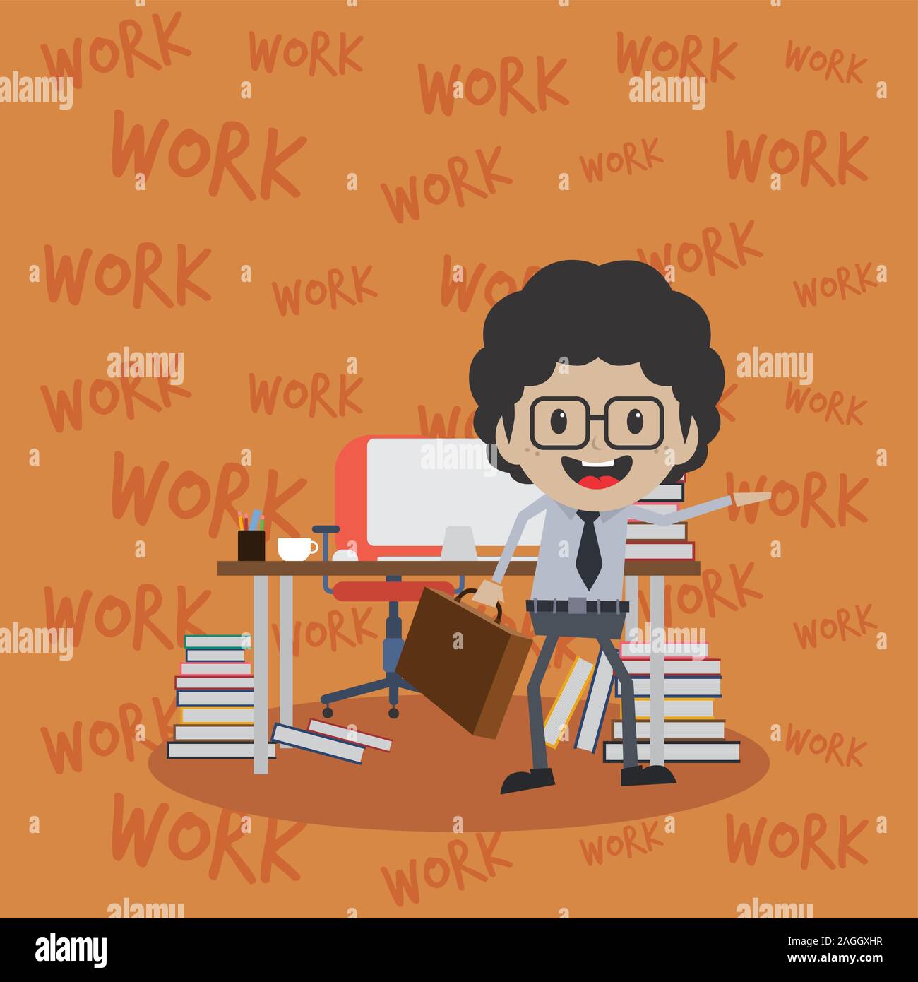 office worker on the job full task employee cartoon vector Stock Vector ...