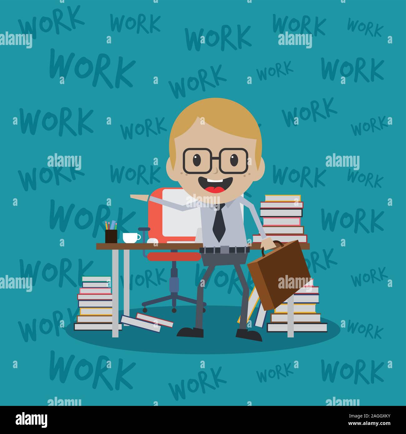 office worker on the job full task employee cartoon vector Stock Vector ...