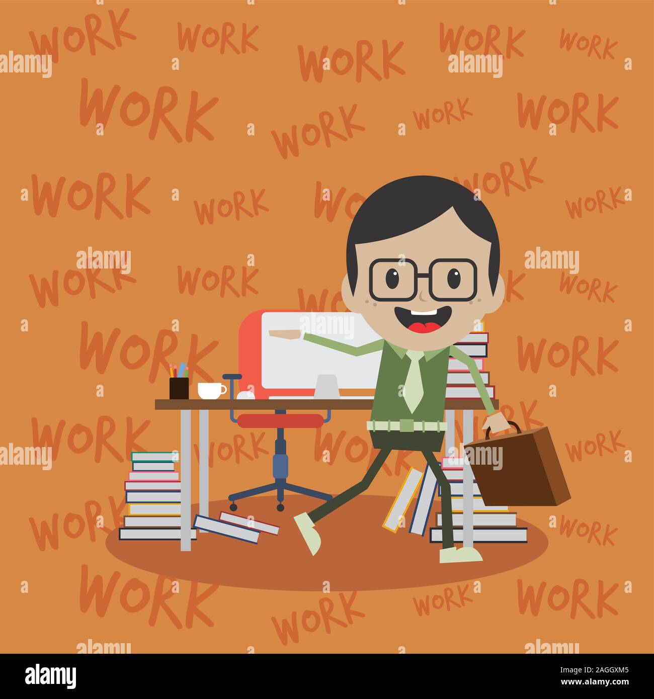 office worker on the job full task employee cartoon vector Stock Vector ...