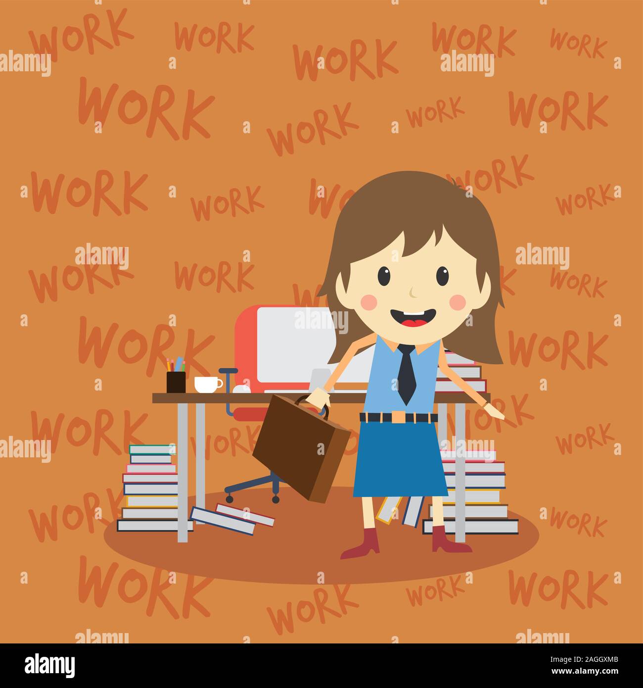 office worker on the job full task employee cartoon vector Stock Vector ...