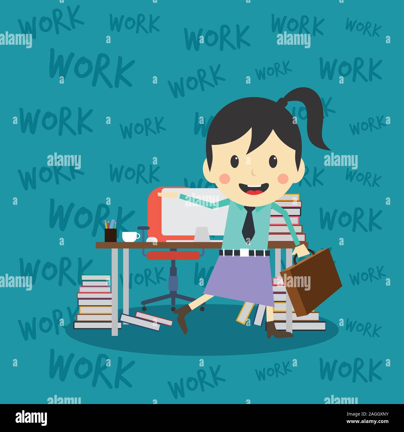 office worker on the job full task employee cartoon vector Stock Vector ...