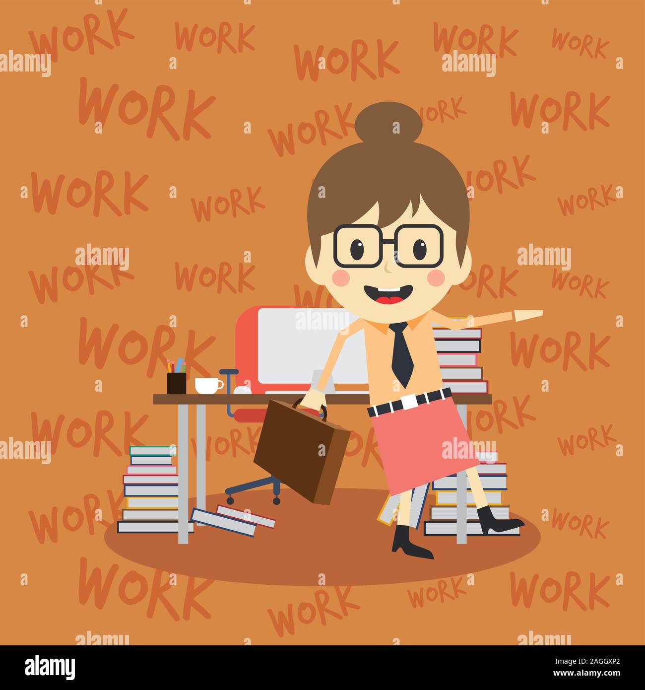 office worker on the job full task employee cartoon vector Stock Vector ...