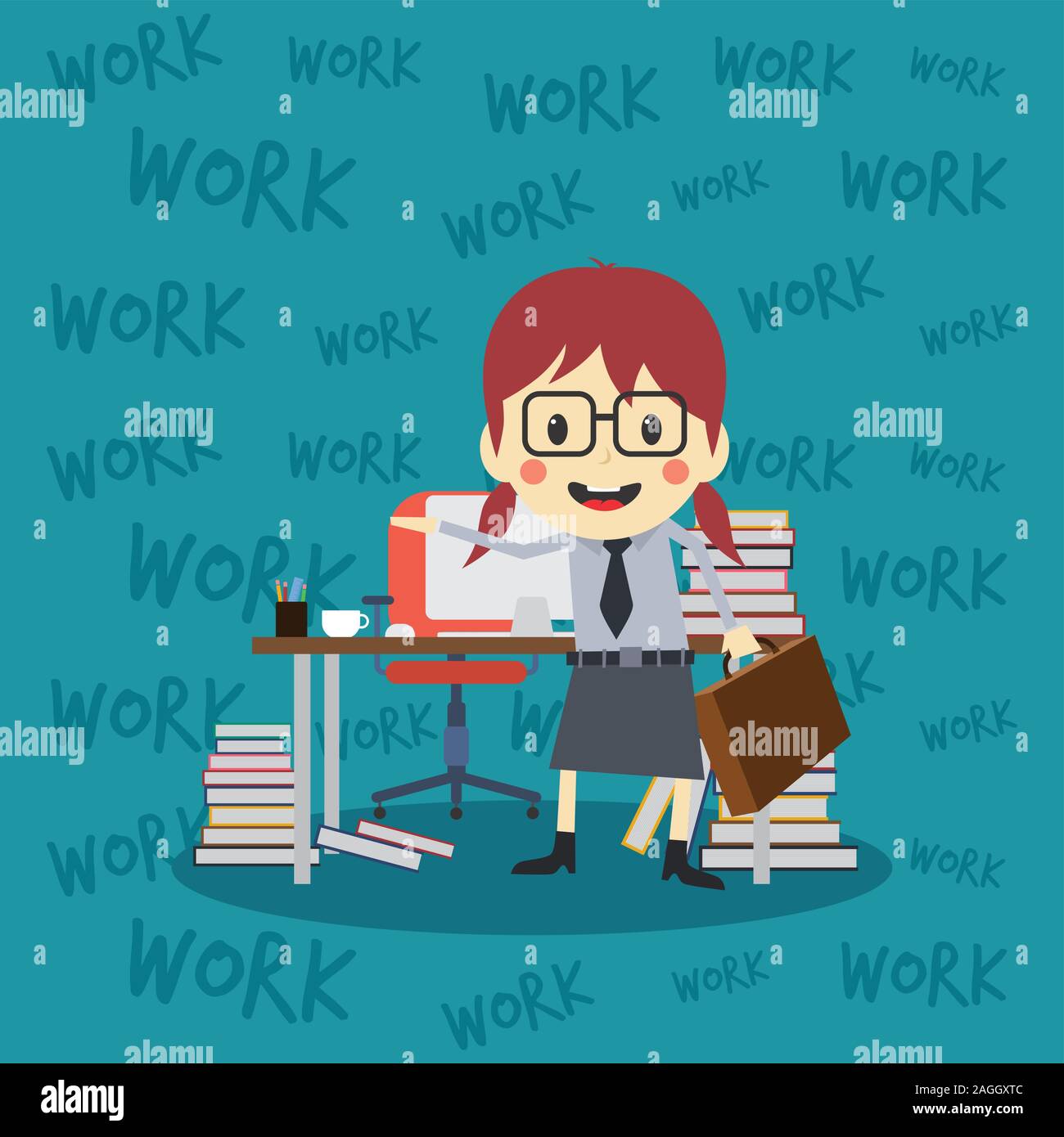 office worker on the job full task employee cartoon vector Stock Vector ...