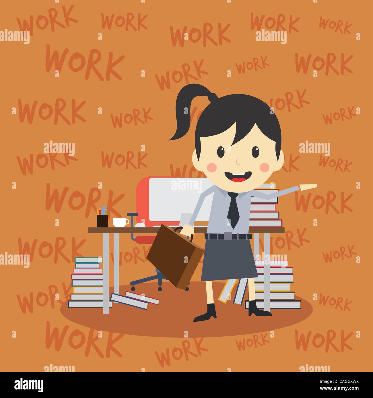 office worker on the job full task employee cartoon vector Stock Vector ...